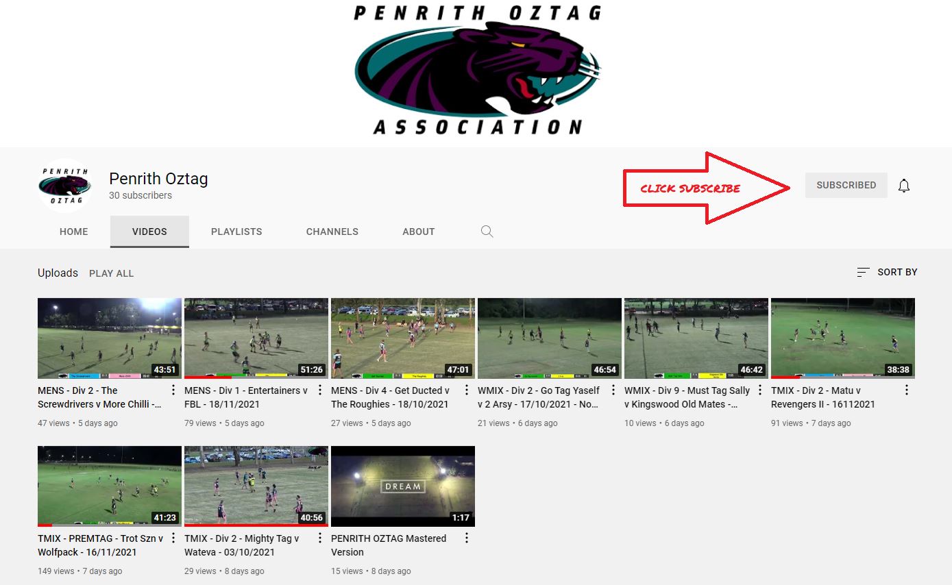 YouTube Channel Penrith Oztag | Penrith Oztag